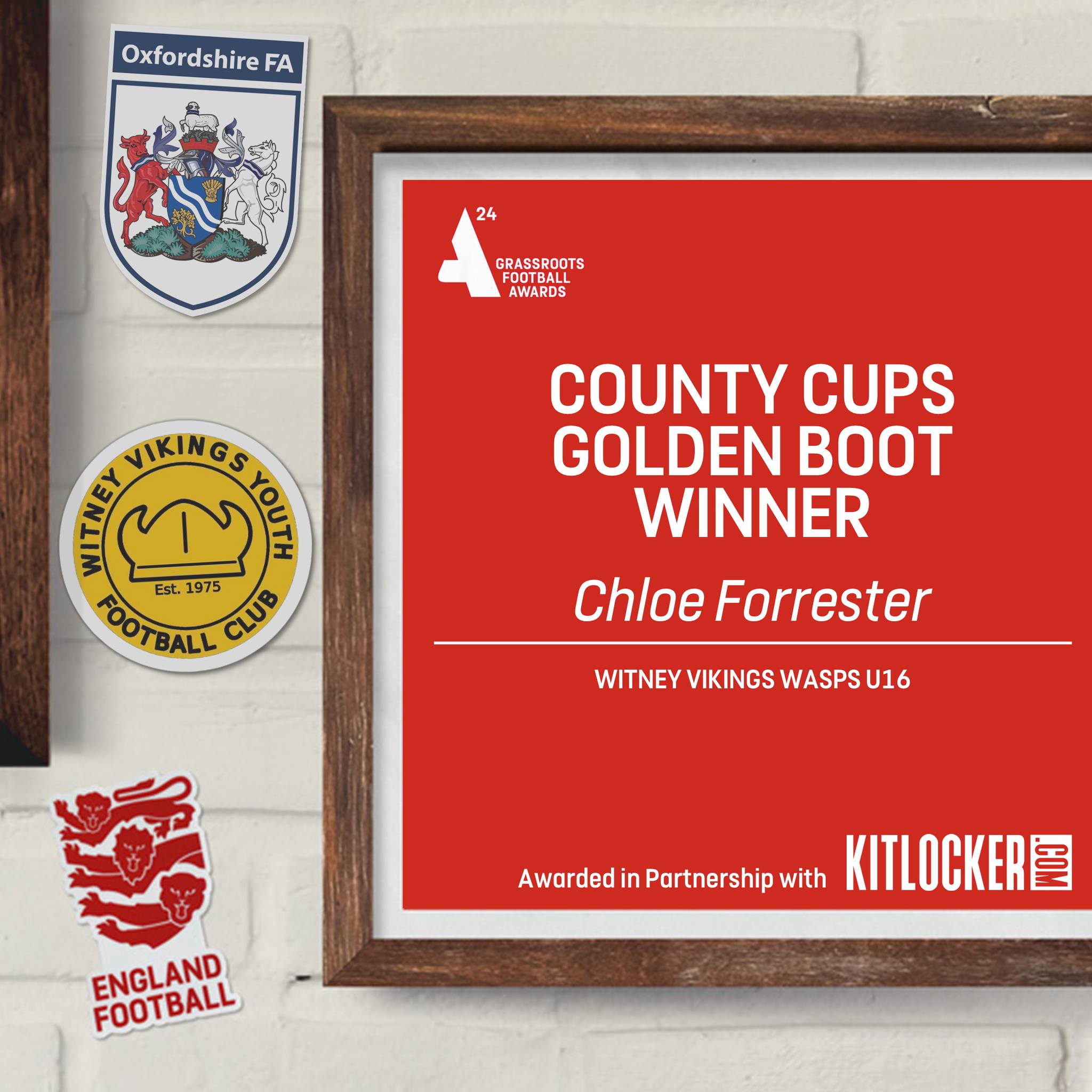 U16 Wasp Chloe – Golden Boot Winner – Witney Vikings Youth Football Club